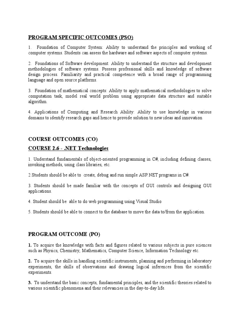 Program Specific Outcomes (Pso) | PDF | Science | System