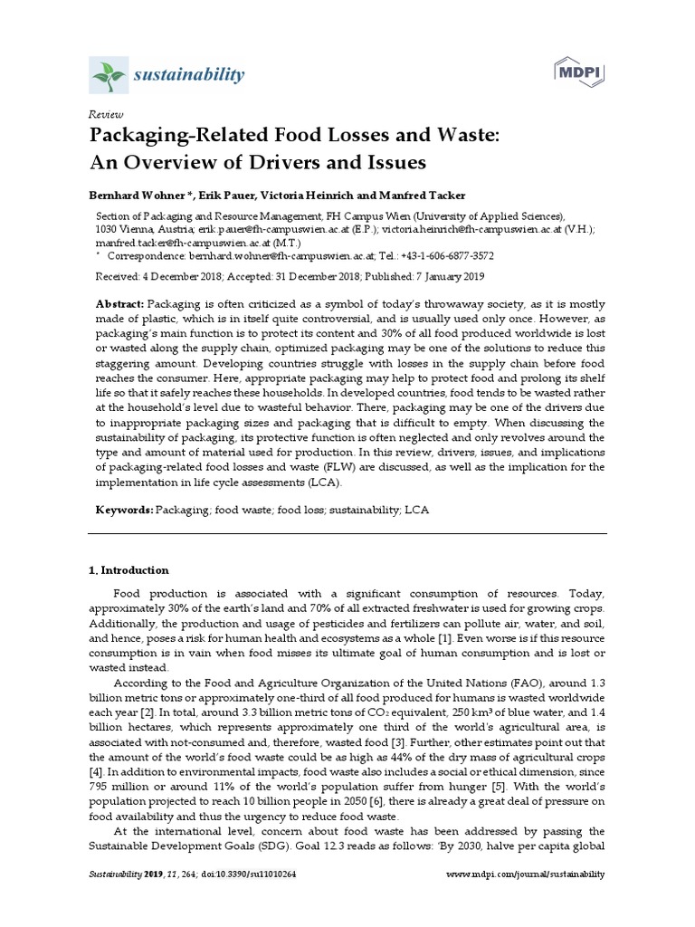 Packaging-Related Food Losses and Waste: An Overview of Drivers and ...