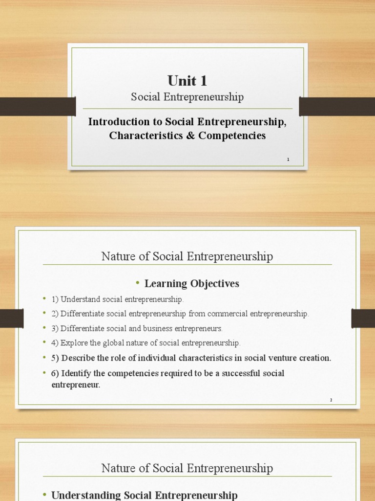 Unit 1 Presentation | PDF | Entrepreneurship | Social Entrepreneurship