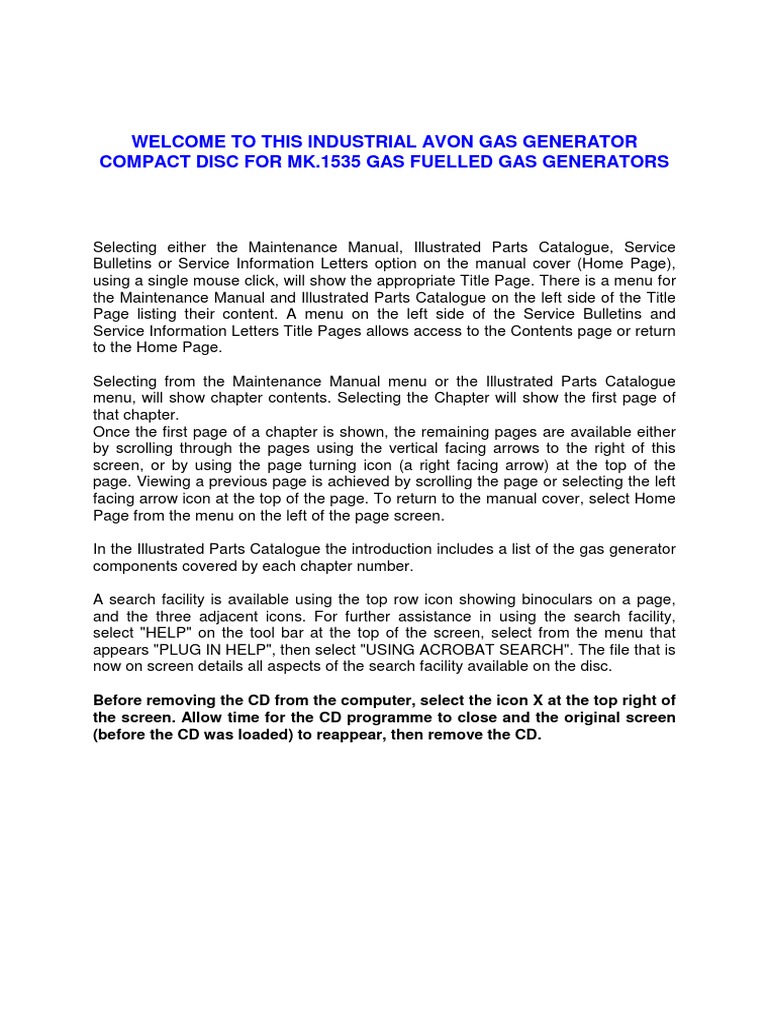 Welcome To This Industrial Avon Gas Generator Compact Disc For Mk.1535 ...