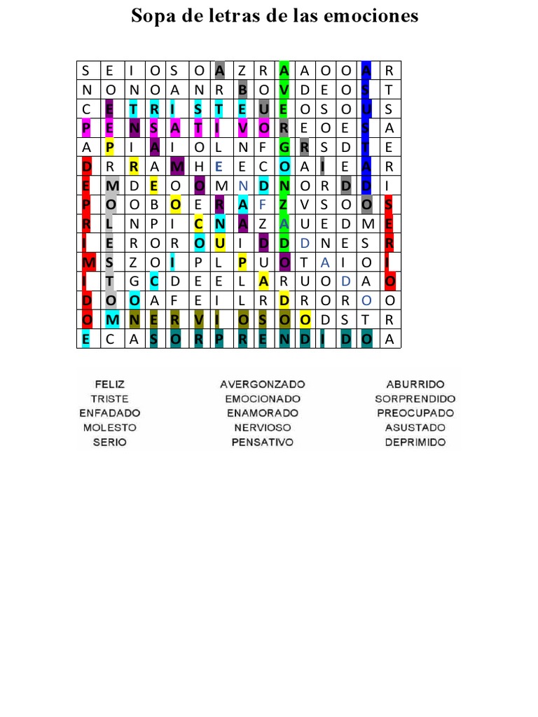 Sopa de Letras de Las Emociones | PDF