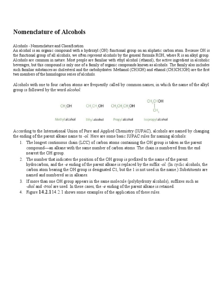 Nomenclature of Alcohols | PDF | Alcohol | Functional Group