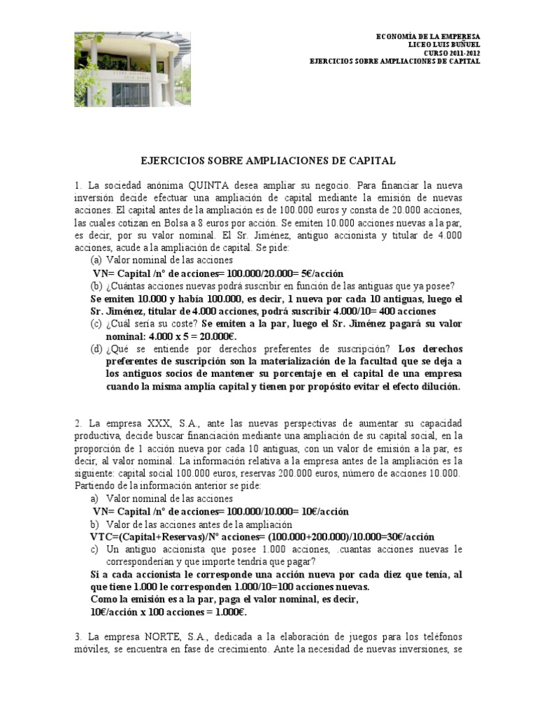 Ejercicios Resueltos Sobre Ampliacion de Capital | PDF | Teaching Methods & Materials | Computers