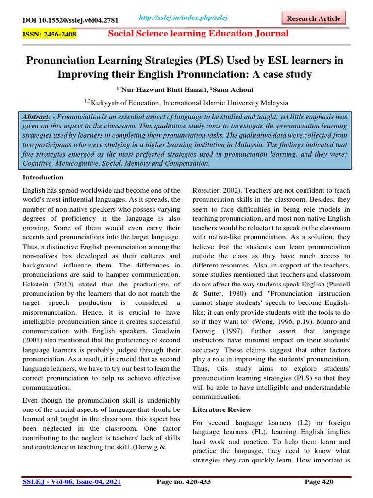 ESL Pronunciation Learning Strategies | PDF | Learning | Metacognition
