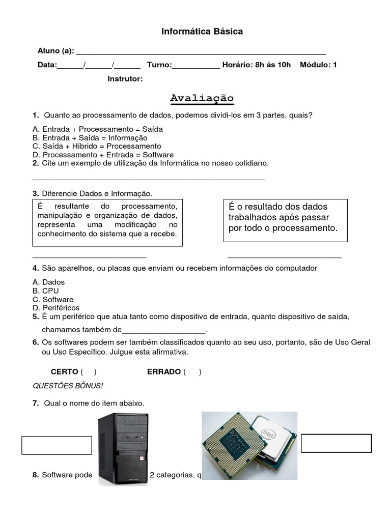 Prova para Informática Básica | PDF | Programas | Memória de acesso ...