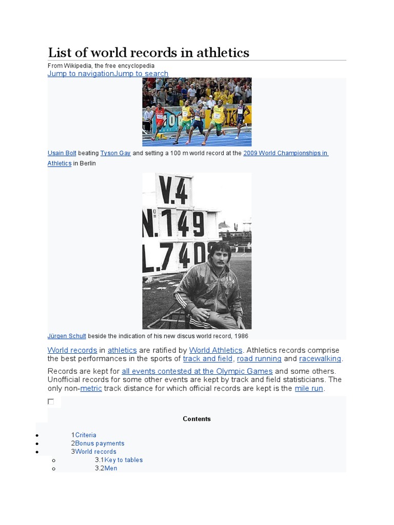 World Records in Athletics | PDF | Track And Field | Sport Of Athletics