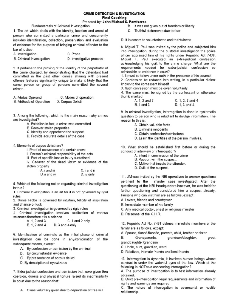 Crime Detection & Investigation Final Coaching | PDF | Crime Scene ...