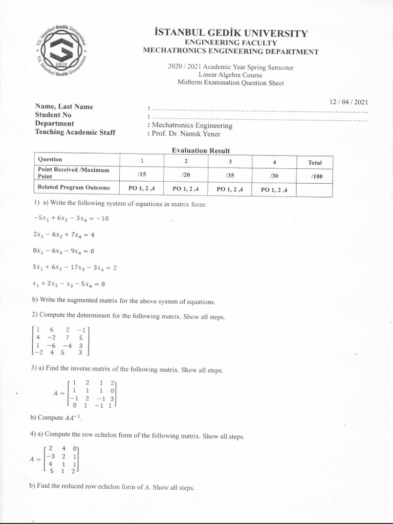 Midterm Exam Answer Key | PDF