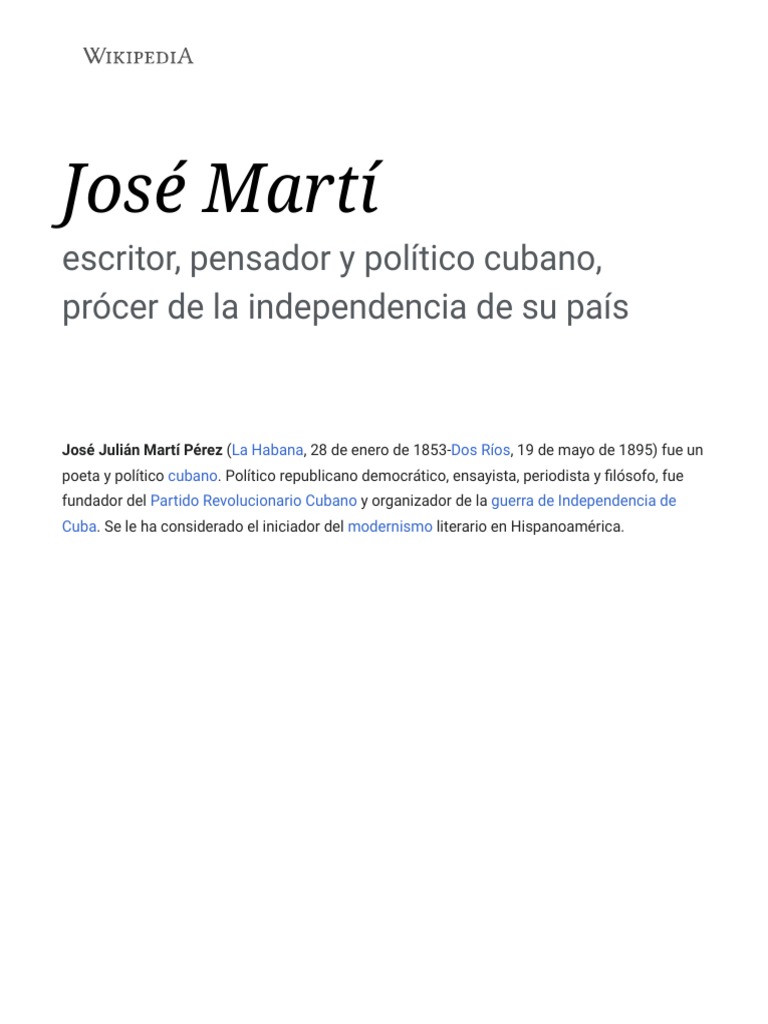 Biografía de José Martí: Vida y legado | PDF | Historia