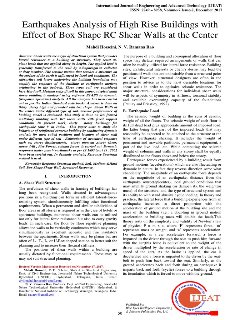 Earthquakes Analysis of High Rise Buildings With Effect of Box Shape RC ...