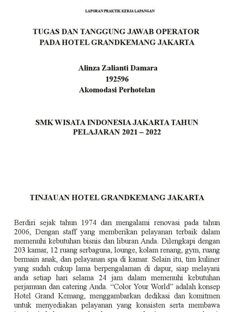 LAPORAN PKL HOTEL | PDF