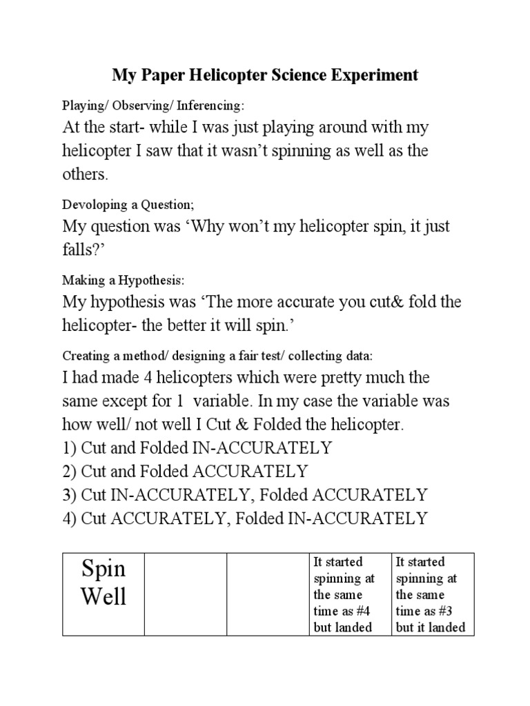 Paper Helicopter Experiment Results | PDF