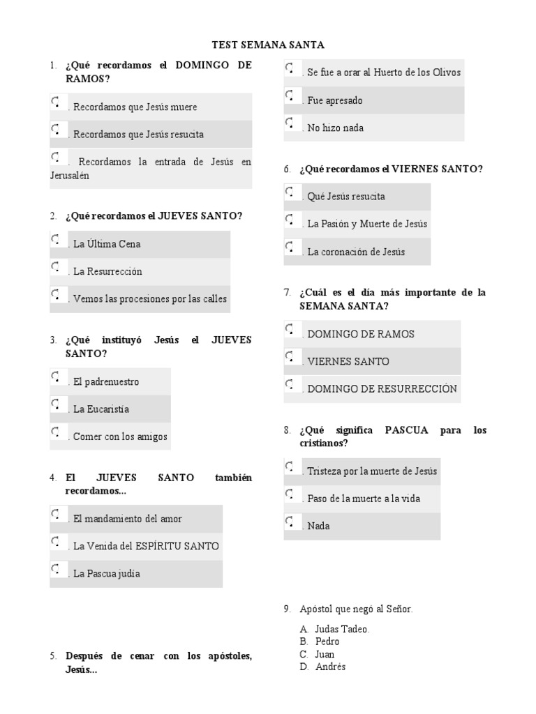 Test Semana Santa | PDF | Pascua de Resurrección | Jesús
