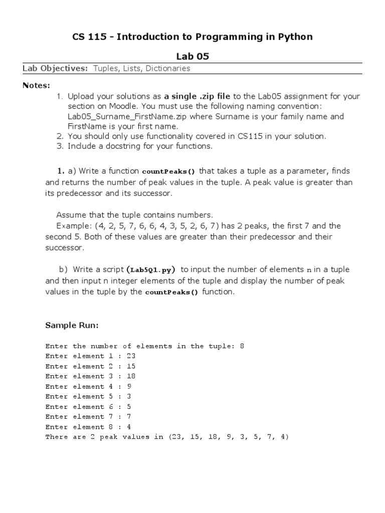 Cs 115 Introduction To Programming In Python Lab 05 Lab Objectives