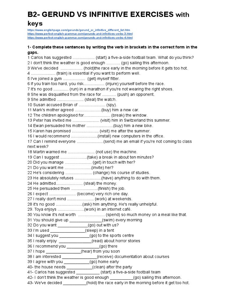 Gerund vs Infinitive Exercises | PDF