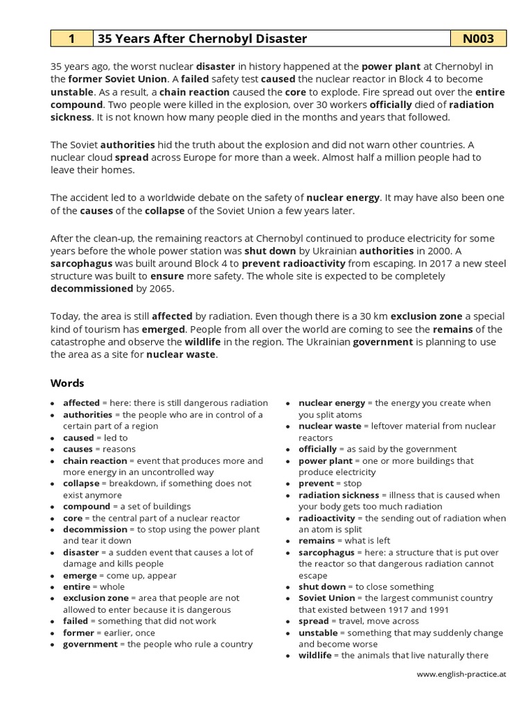 1 35 Years After Chernobyl Disaster N003 Words Pdf Chernobyl