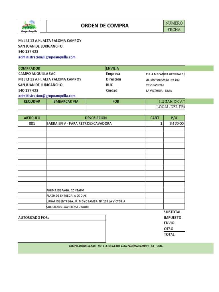 Modelo de Nota de Pedido | PDF