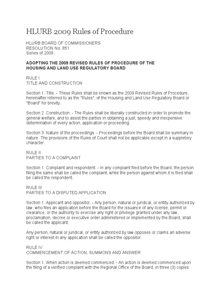 HLURB Rule of Procedure | PDF | Complaint | Mediation