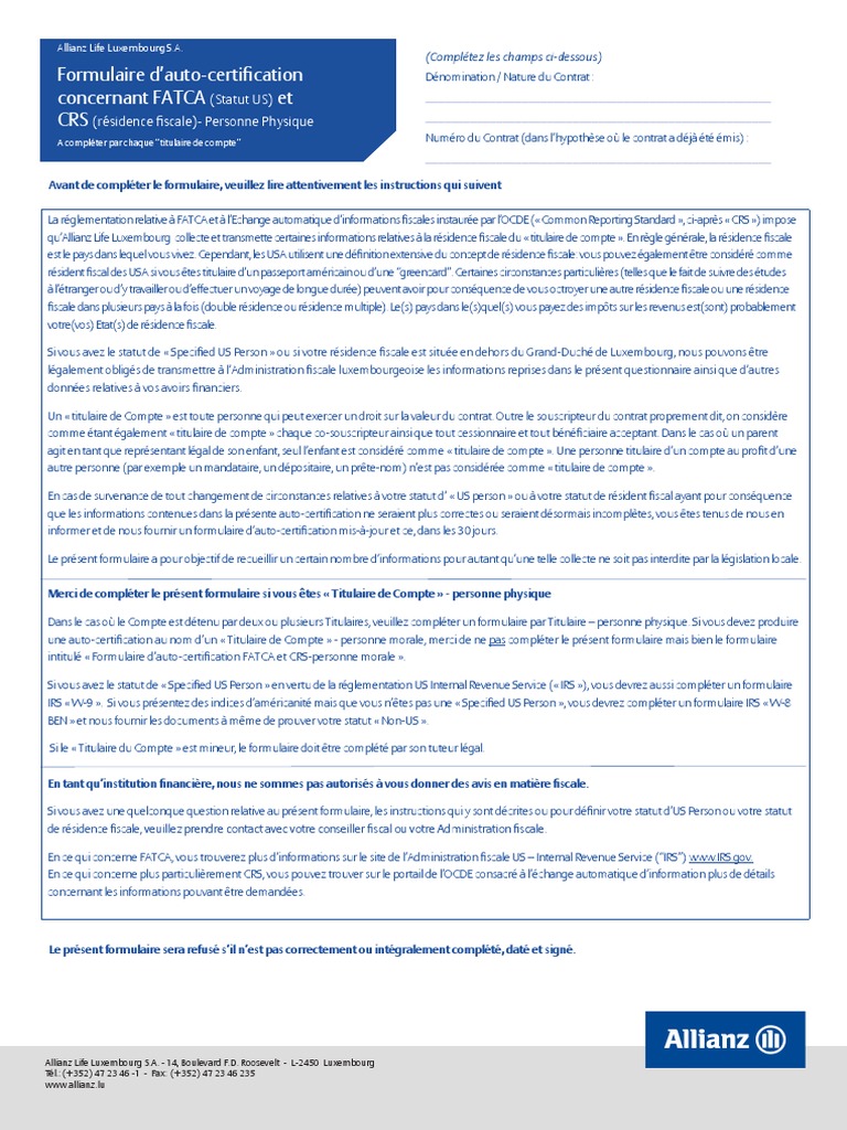 CRS FATCA Form PP (FR) VD 0416 | PDF | Luxembourg | Gouvernement