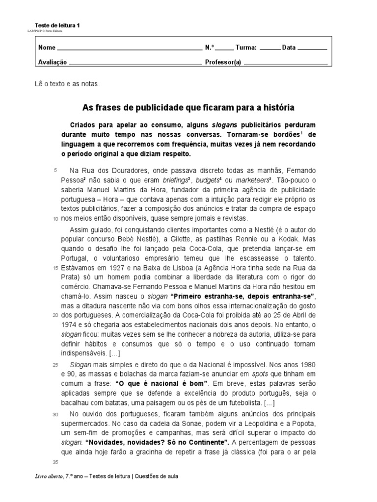 Lab7 Teste Leitura 1 Pdf Publicidade Portugal