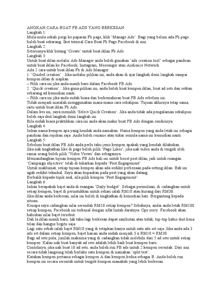 Angkah Cara Buat FB Ads Yang Berkesan | PDF | Karier & Perkembangan