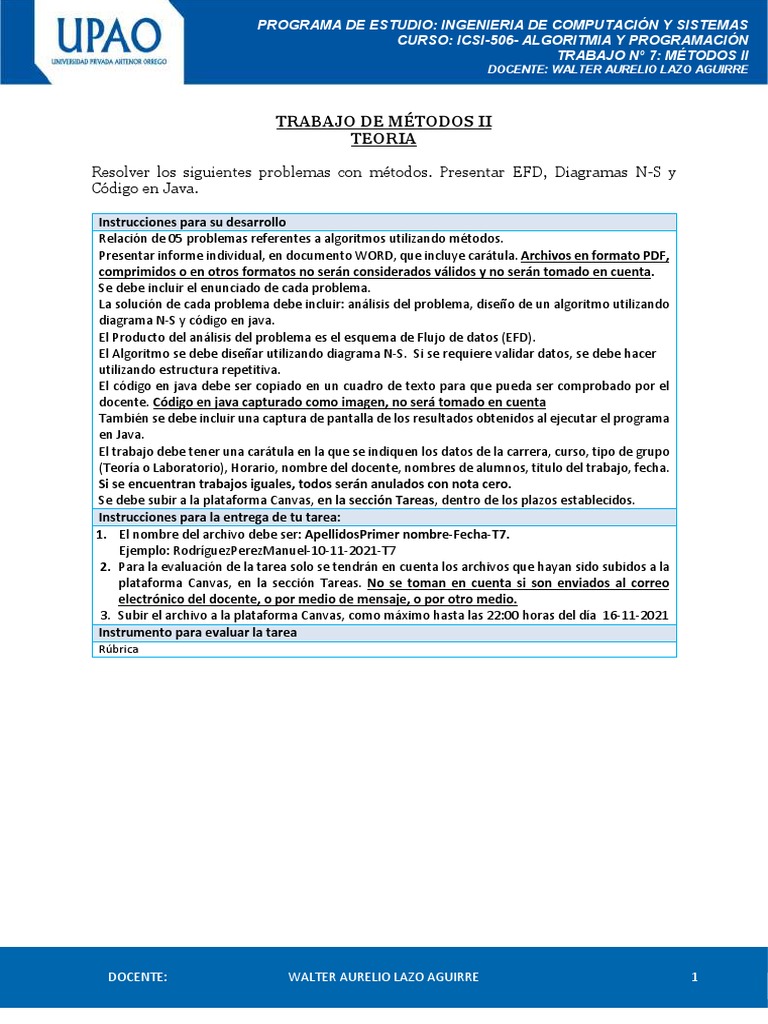 Icsi-Algoyprog-Trabajo #7-Metodos Ii-Teoria Miércoles 202120 | PDF | Algoritmos | Java (lenguaje ...