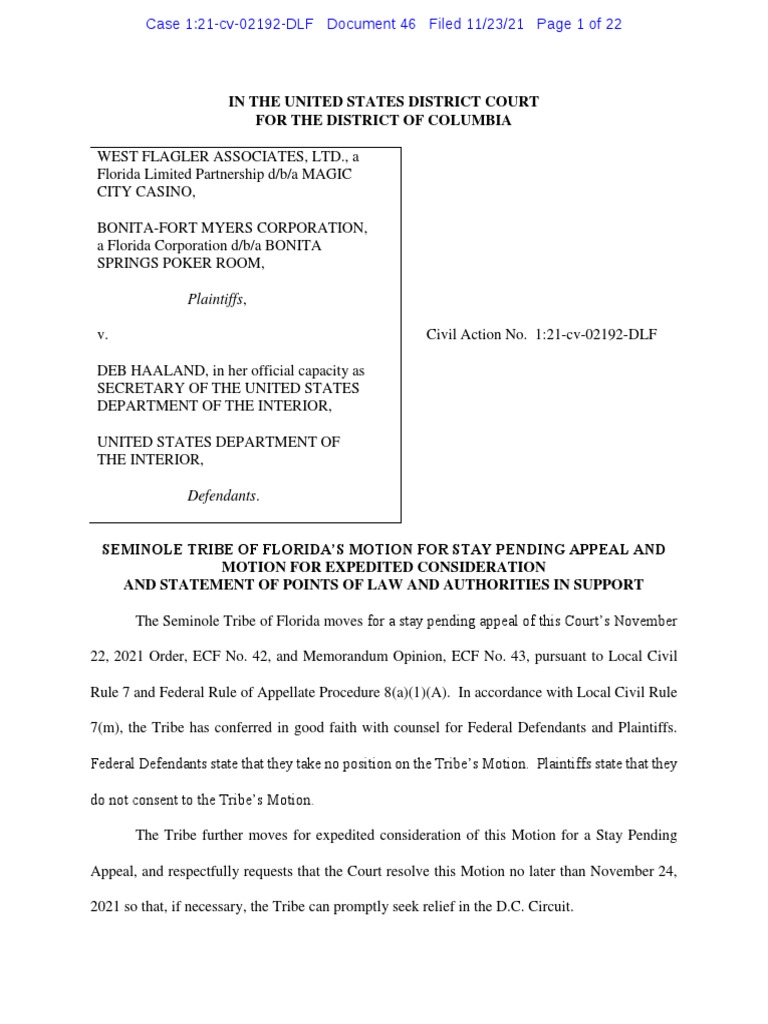 2021-11-23 (00046-000) MOTION To Stay Pending Appeal and Motion For Expedited | PDF | Lawsuit ...