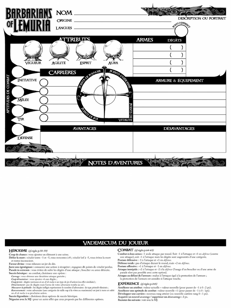 Barbarians of Lemuria Fiche PJ Portrait | PDF