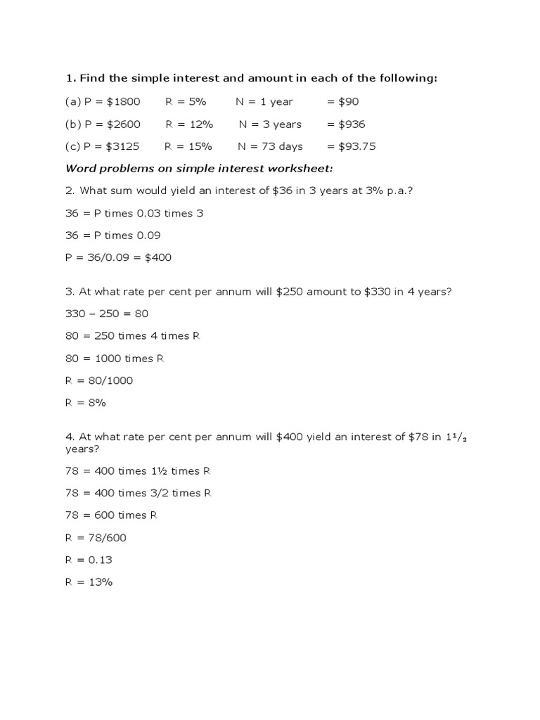 Simple Interest Worksheet - Maryam F | PDF | Interest | Percentage