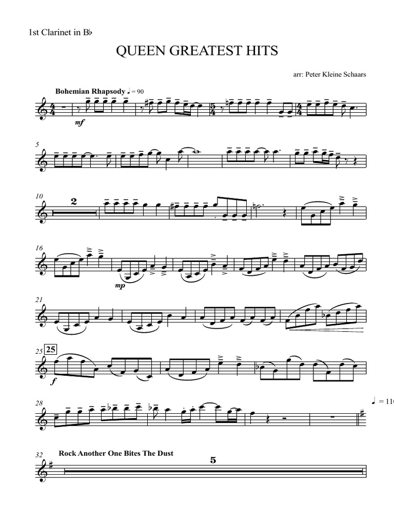 QUEEN GREATEST HITS - 1st Clarinet in BB | PDF
