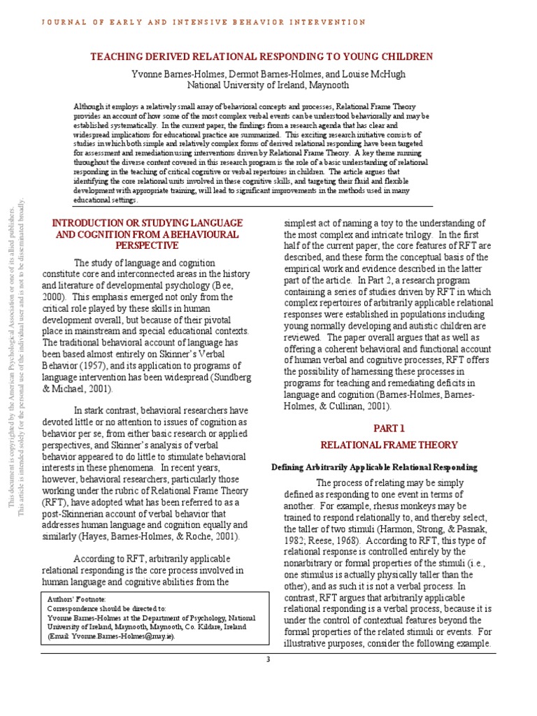Teaching Derived Relational Responding To Young Children | PDF ...