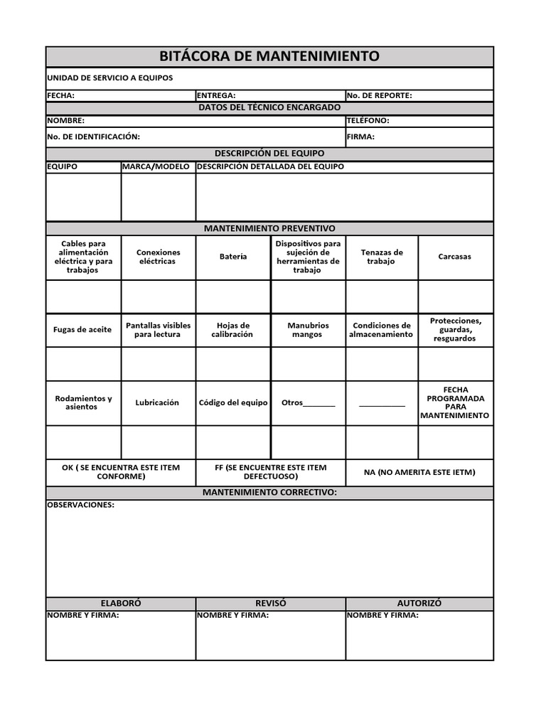 Formato Registro de Mantenimiento Preventivo y Correctivo | PDF