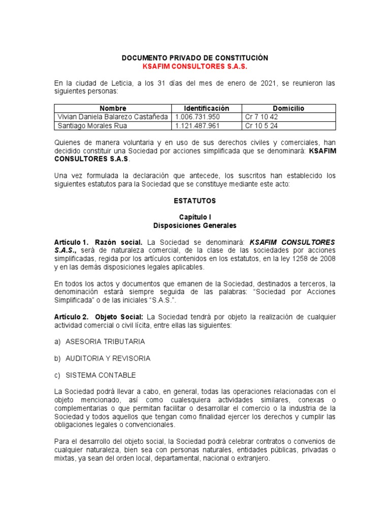 Modelo de Estatutos S.A.S. Varios Accionistas y Junta Directiva | PDF | Sociedad de ...