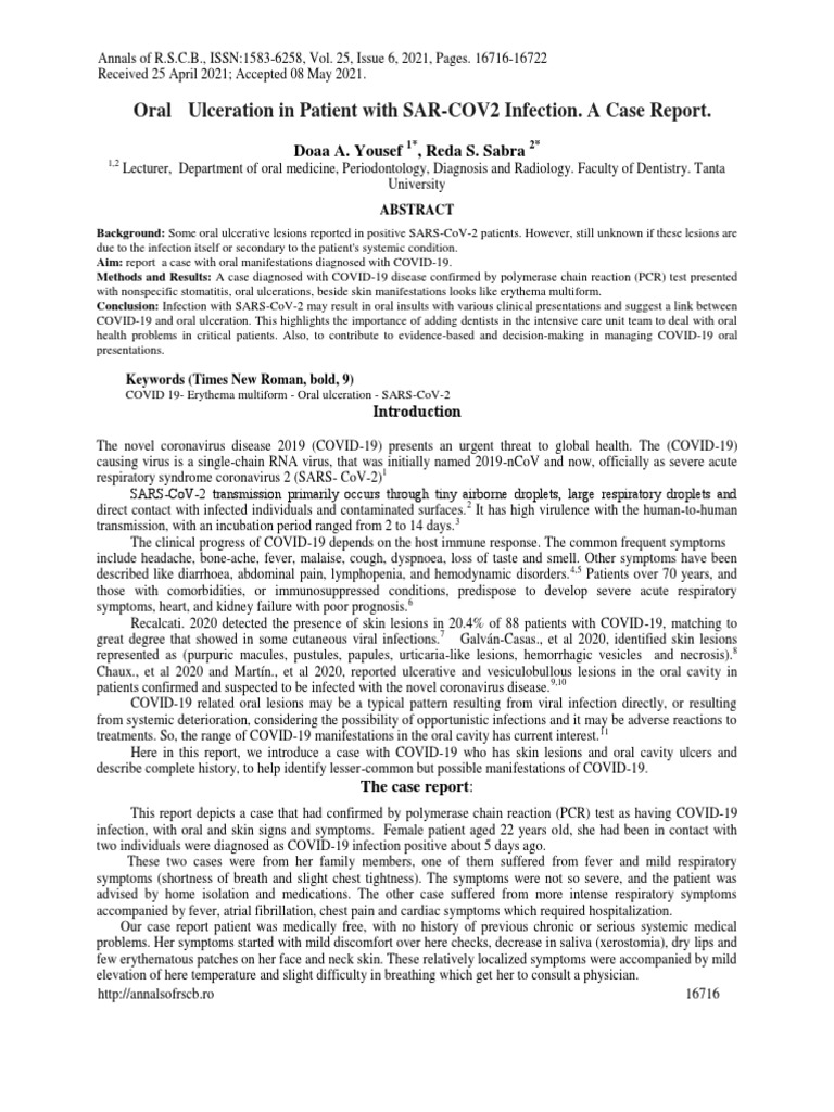 Doaa A. Yousef, Reda S. Sabra: Oral Ulceration in Patient With SAR-COV2 ...