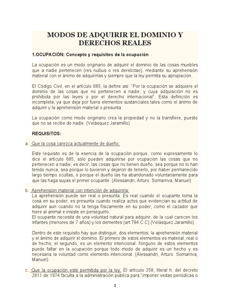 Modos de Adquirir El Dominio y Derechos Reales | Descargar gratis PDF ...