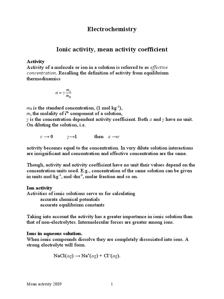Understanding Ionic Activity and Mean Activity Coefficients in ...