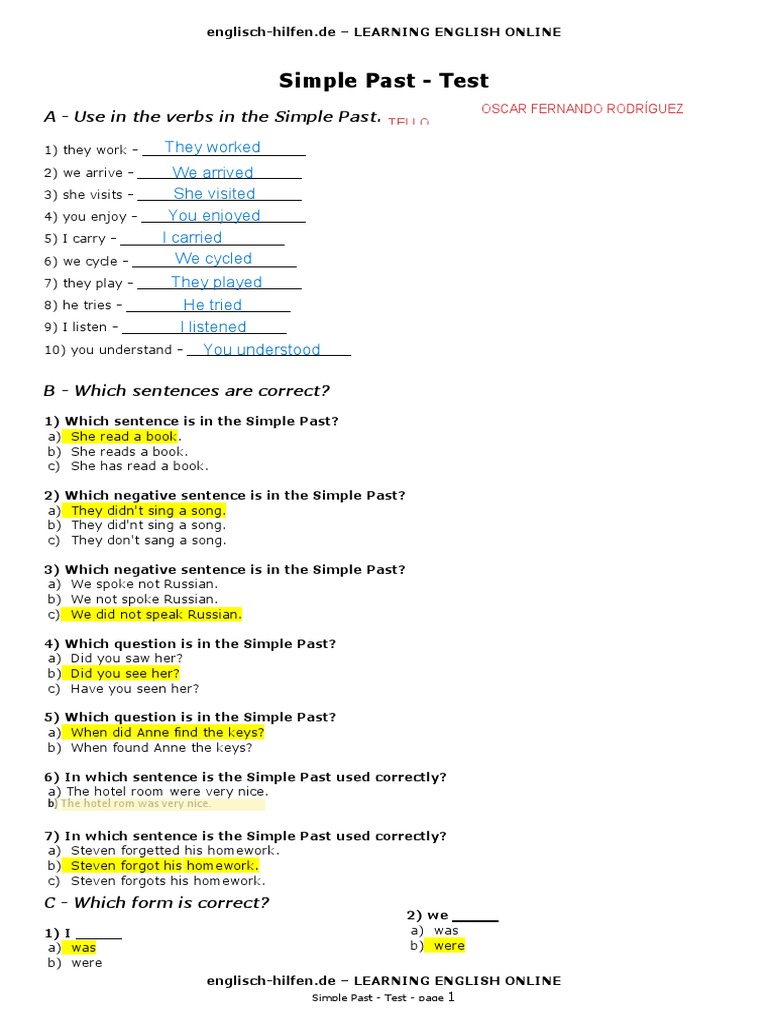 SIMPLE PAST Word | PDF | Linguistics