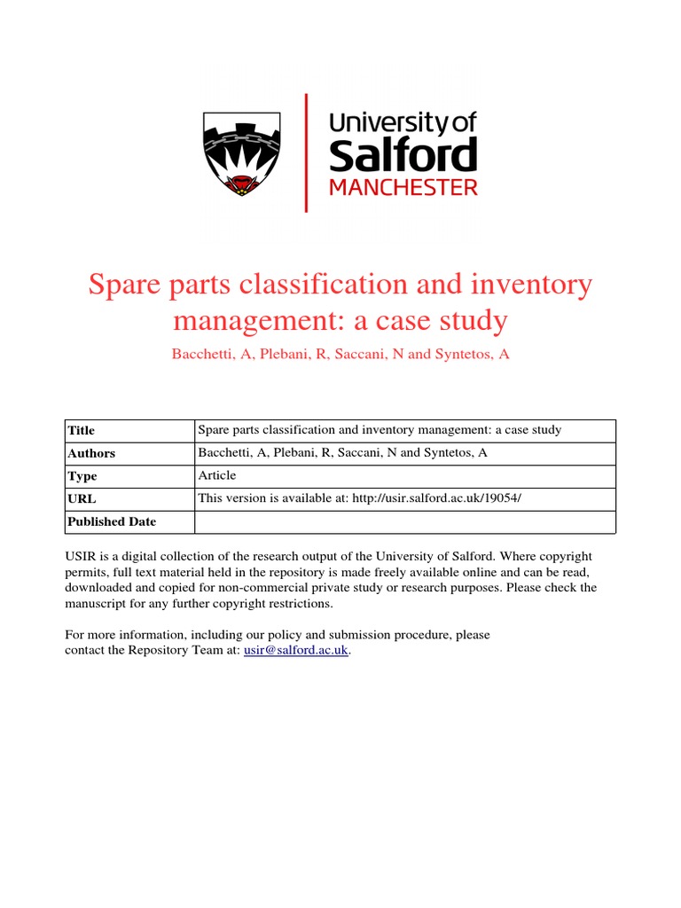 Spare Parts Classification | PDF | Inventory | Forecasting