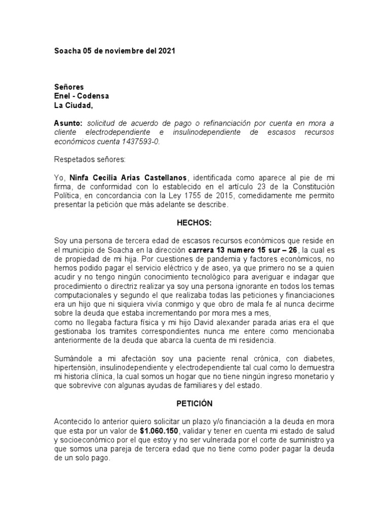 Derecho de Peticion 001 Enel-Codensa. | PDF | Deuda