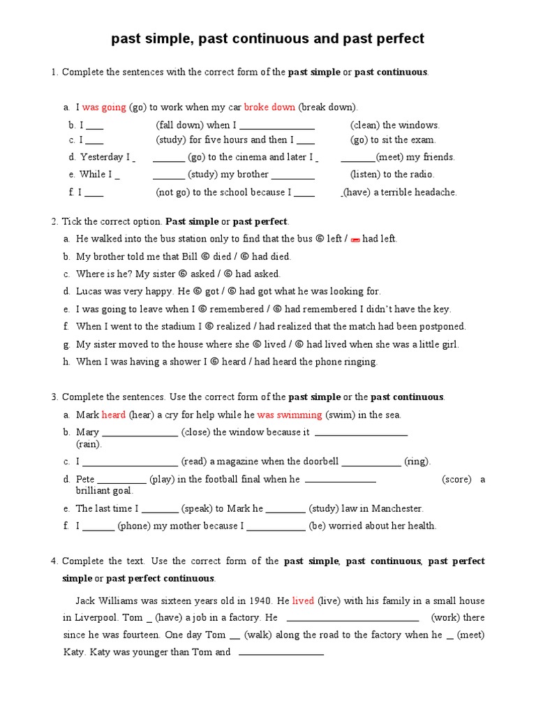 Past Simple, Continuous and Perfect Exercises | PDF