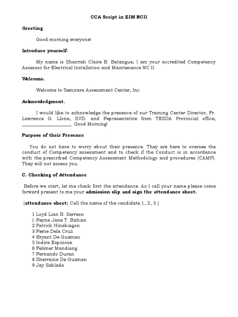 Cca Script in Eim Ncii Greeting | PDF | Electrical Wiring