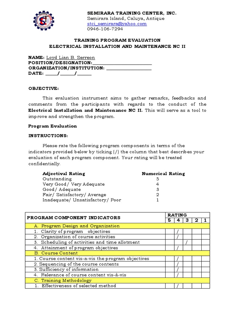 Semirara Training Center Program Evaluation | PDF | Evaluation ...