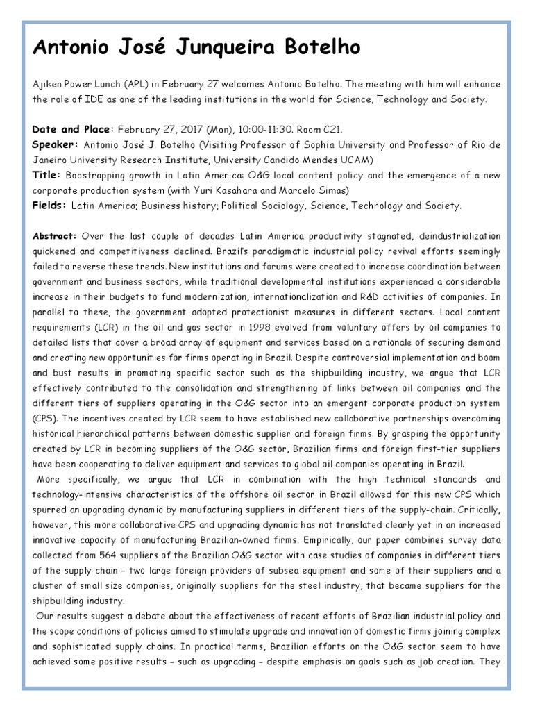 Antonio Botelho-Apresentacao IDE-JETRO-Tokyo - 27feb17 | PDF | Supply ...
