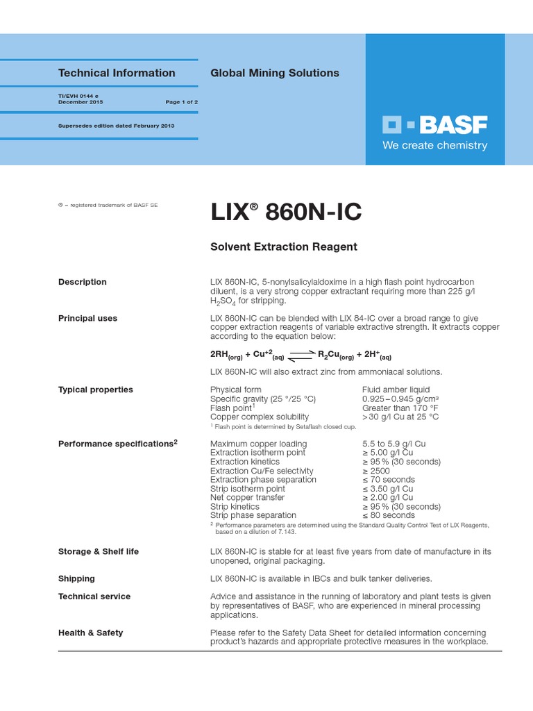LIX 860N-IC: Technical Information Global Mining Solutions | PDF | Copper | Solution