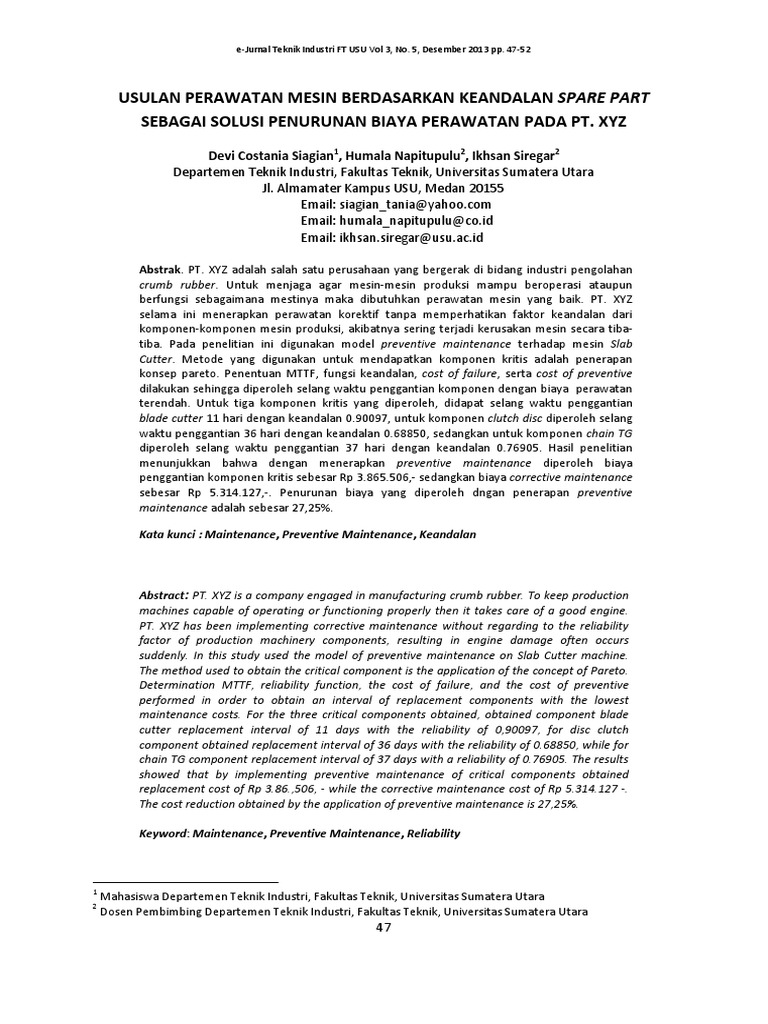 Usulan Perawatan Mesin Berdasarkan Keand | PDF