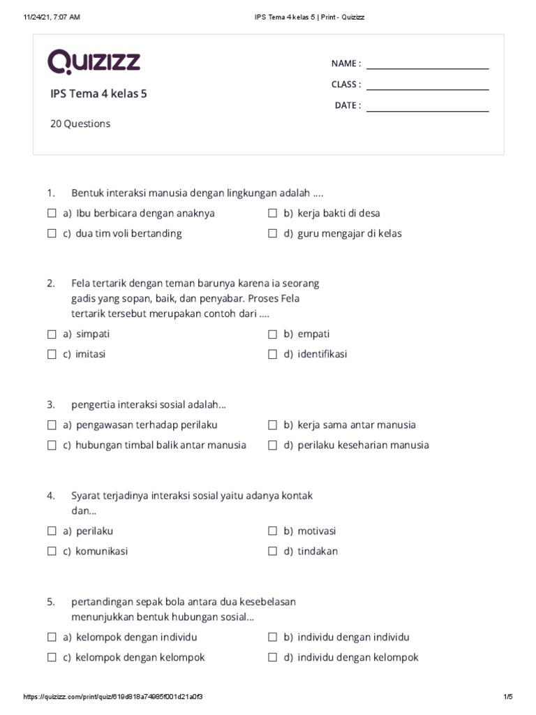 IPS Tema 4 Kelas 5 Latihan Soal | PDF