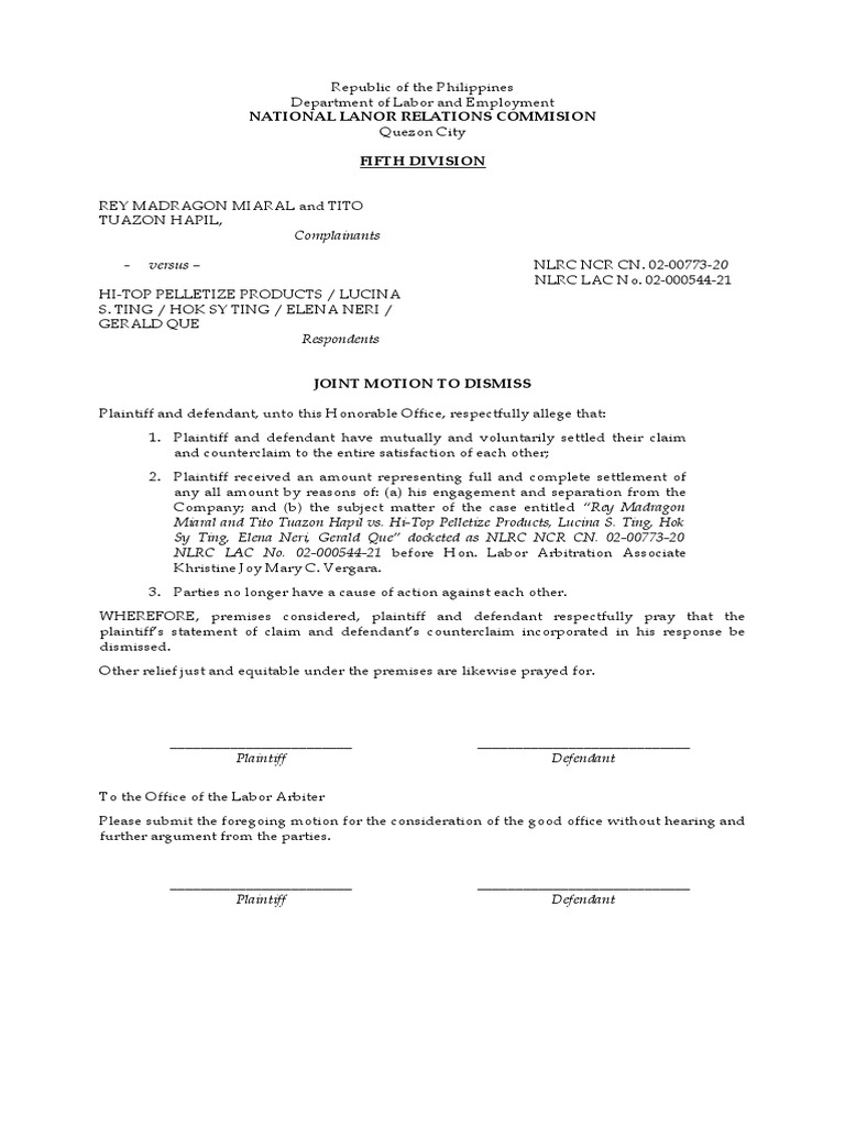 Joint Motion To Dismiss | PDF