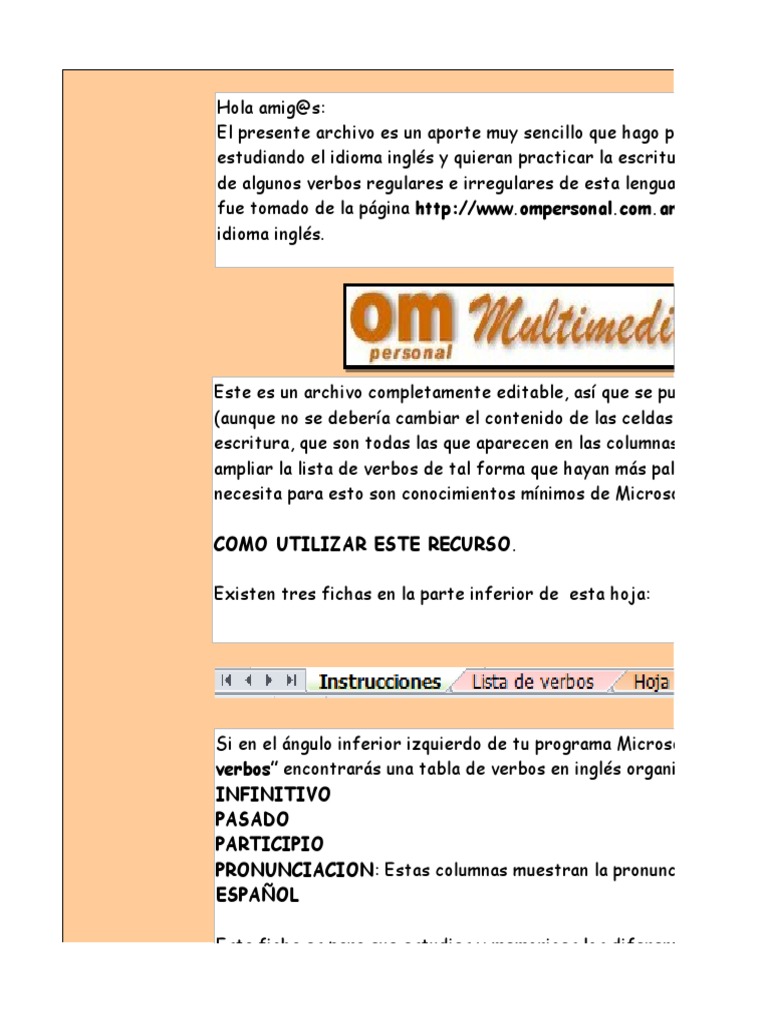 Lista de Verbos en Ingles para Practicar | PDF | Verbo | Microsoft Excel