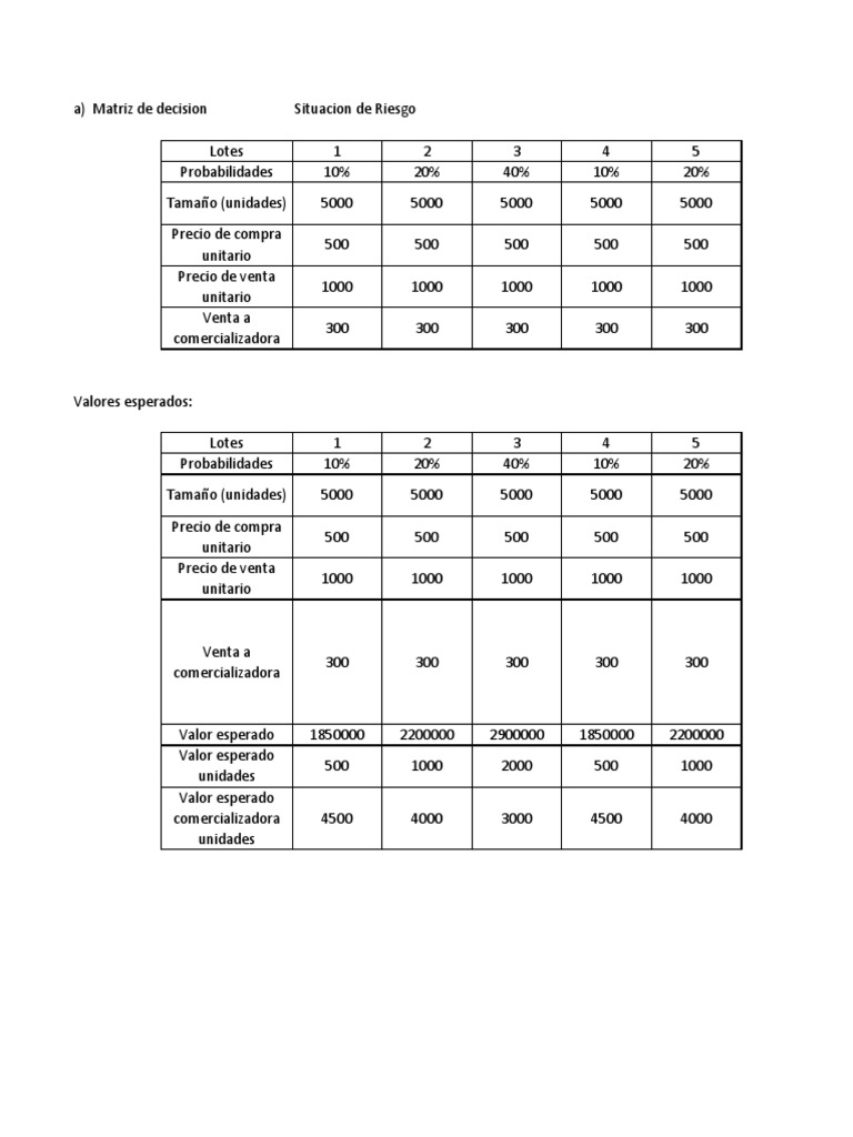 Tarea Matriz de Riesgo e Incertidumbre | PDF