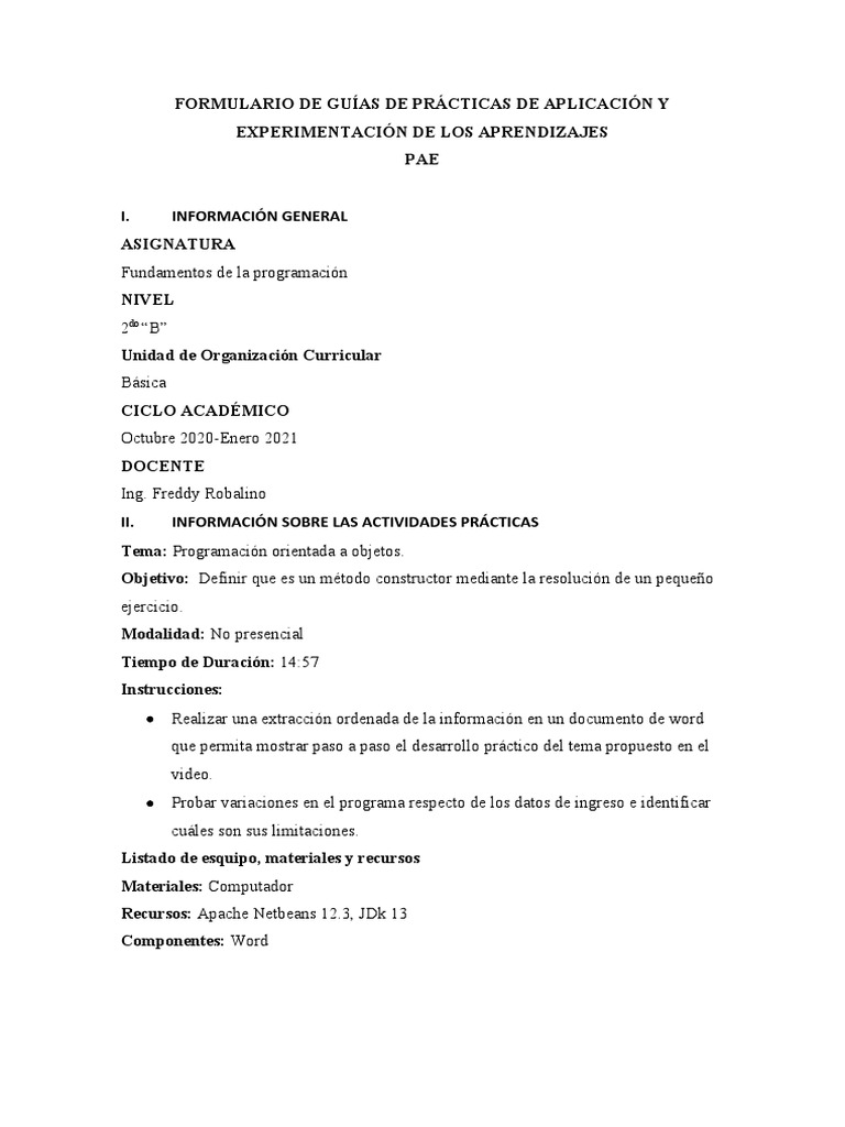 49 - POO Método Constructor en Java | PDF | Constructor (Programación ...